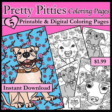 Pitbull Coloring Pages Cute Dog Art Fun Designs Digital Download