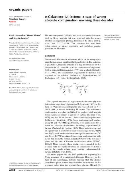 Pdf D Galactono 1 4 Lactone A Case Of Wrong Absolute Configuration Surviving Three Decades