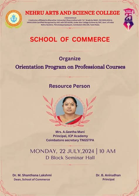Orientation Program On Professional Courses Nehru Arts And Science