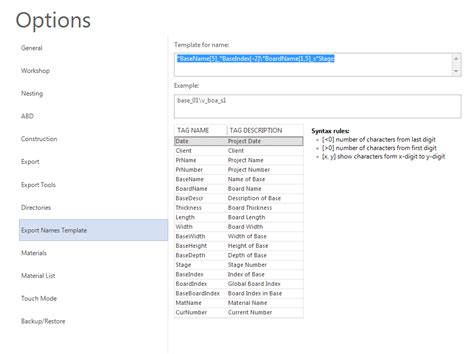 Export Names Template SmartWOP Support Software For Cabinetmakers