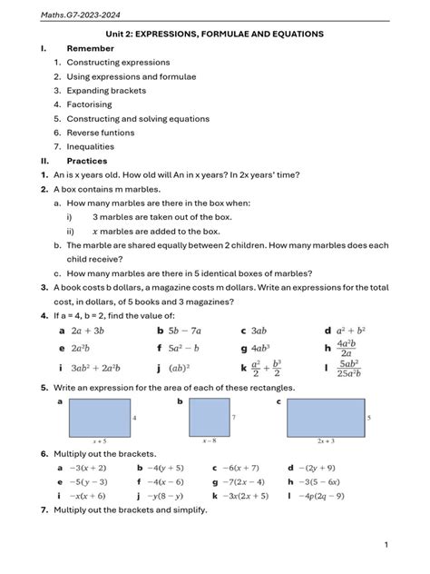 Unit 2 Expressions Equations Inequalities Pdf