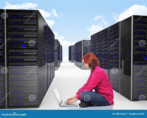 Woman In Datacenter Stock Photo Image Of Server Computer