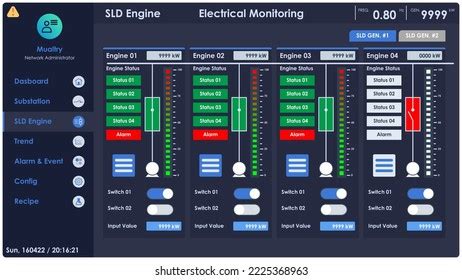 Ui Hmi Scada Industrial Flat Design Stock Vector Royalty Free 2225368963 Shutterstock