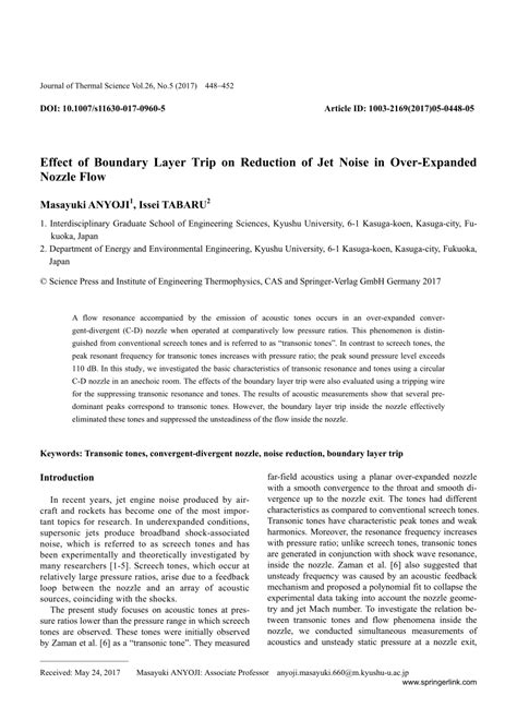 [pdf] Effect Of Boundary Layer Trip On Reduction Of Jet Noise In Over Expanded Nozzle Flow