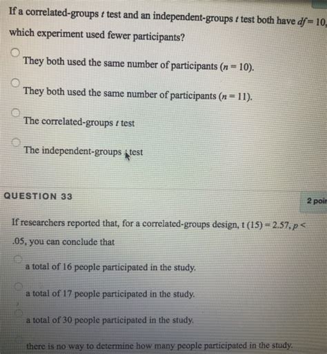 Solved If A Correlated Groups T Test And An