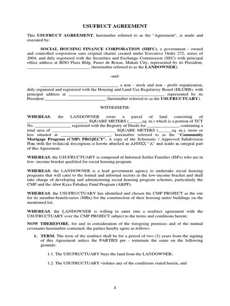 Usufruct Agreement Pdf Public Housing Property