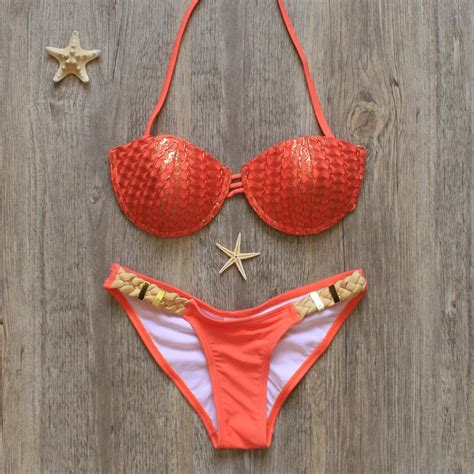 Melphieer Pleated Bronzing Steel Swimsuits Handmade Crochet Bikini 2018