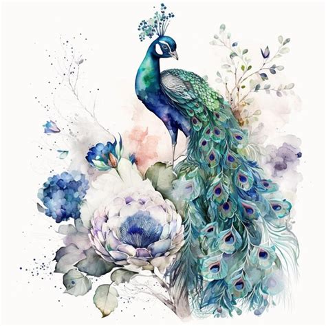 Premium Ai Image Peacock With Flowers And Leaves On A White