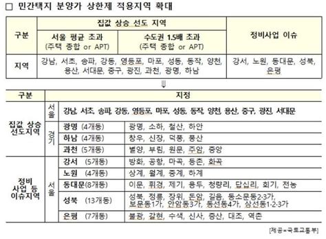분양가 상한제 핀셋 지정 유명무실서울 25개 자치구 중 18개구 적용 아주경제