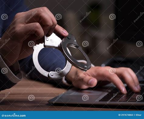Male Hacker Hacking Security Firewall Late In Office Stock Image Image Of Internet Cuffs