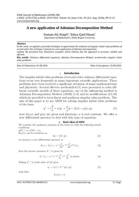 Pdf A New Application Of Adomian Decomposition Method