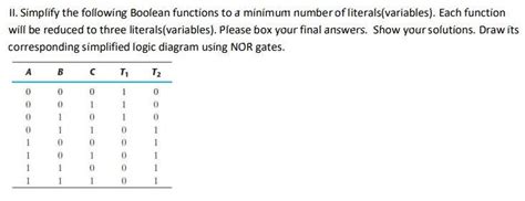 Solved Ii Simplify The Following Boolean Functions To A