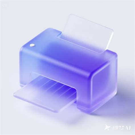 打印机，透亮的蓝紫色渐变磨砂玻璃，3d艺术，c4d，磨砂玻璃质感，ui设计风格，光线追踪，干净白色背景，参考pinterest、dribbble 风格，使用 花瓣网