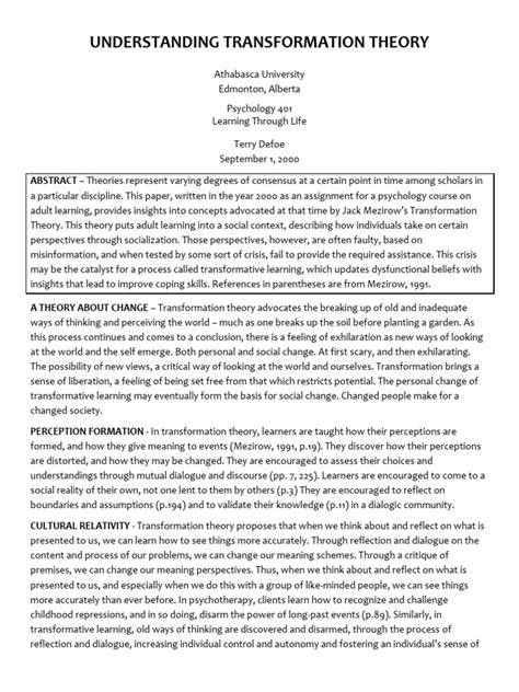 Understanding Transformation Theory Pdf Experience Knowledge