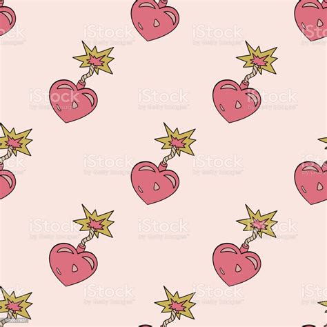 점화 폭탄 벡터 원활한 패턴의 형태로 심장 섬유 디자인 직물 커버 등에 대한 요소 배경을 반복합니다 폭격에 대한 스톡 벡터 아트 및 기타 이미지 Istock