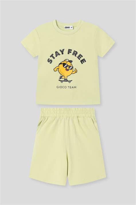Комплект хлопковый из футболки и шорт с принтом Gioco цена 2290 ₽ купить в интернет магазине