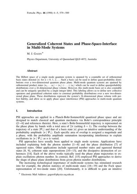 Pdf Generalized Coherent States And Phase Space Interface In Multi