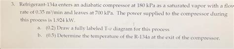 Solved 3 Refrigerant 134a Enters An Adiabatic Compressor At