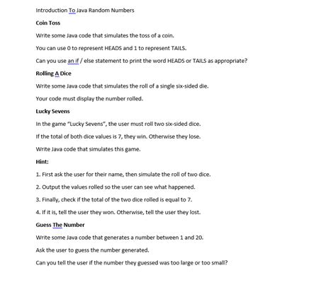 Solved Introduction To Java Random Numbers Coin Toss Write