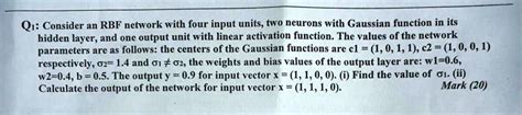 Get Answer Q1 Consider An Rbf Network With Four Input Units Two