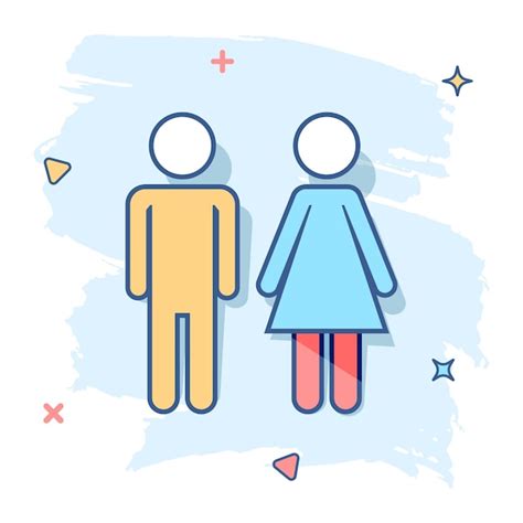 만화 스타일 화장실 기호 그림 그림에서 벡터 만화 남자와 여자 아이콘 화장실 비즈니스 스플래시 효과 개념 프리미엄 벡터