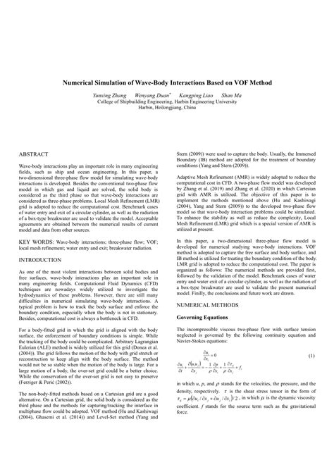 PDF Numerical Simulation Of Wave Body Interactions Based On VOF Method