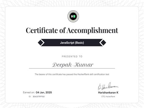 Deepak Kumar On Linkedin Javascript Certification Hackerrank Webdevelopment