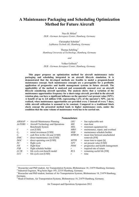 Pdf A Maintenance Packaging And Scheduling Optimization Method For Future Aircraft