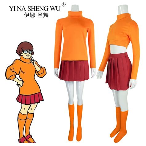 Anime Velma Cosplay Costume Movie Character Orange Uniform Halloween