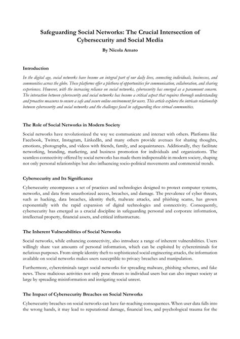 Pdf Safeguarding Social Networks The Crucial Intersection Of Cybersecurity And Social Media