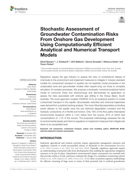 PDF Stochastic Assessment Of Groundwater Contamination Risks From