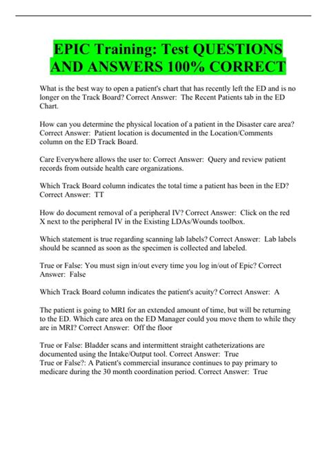 Epic Training Test Questions And Answers 100 Correct Epic Training