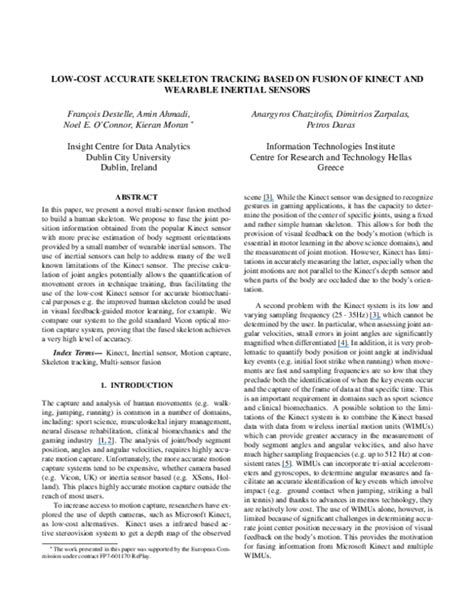 Pdf Low Cost Accurate Skeleton Tracking Based On Fusion Of Kinect And Wearable Inertial Sensors