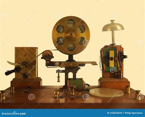 Vintage Effect Image Of An Old Morse Code Telegraph Machine With Bell And Brass Printer Stock