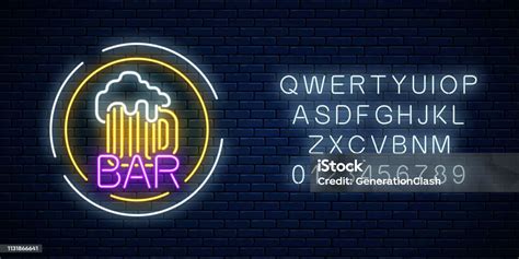알파벳 동그라미 프레임에 네온 맥주 술집 간판 빛나는 빛나는 광고 바의 표시 바 카운터에 대한 스톡 벡터 아트 및 기타 이미지 바 카운터 필기 0명 Istock