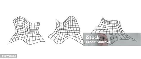 왜곡된 원근 격자 집합입니다 글리치 사각형 평면 컬렉션입니다 복고풍 물결 모양의 미래 지향적 인 요소 리플 와이어프레임 벡터 추상적인 배경입니다 0명에 대한 스톡 벡터 아트