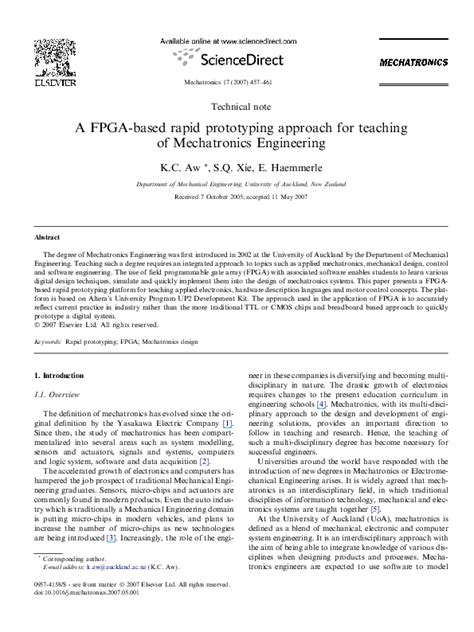 pdf a fpga based rapid prototyping approach for teaching of mechatronics engineering