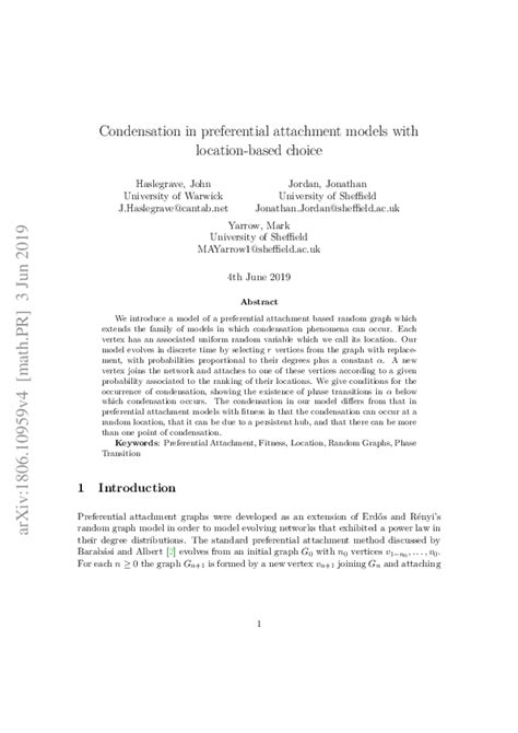 Pdf Condensation In Preferential Attachment Models With Location