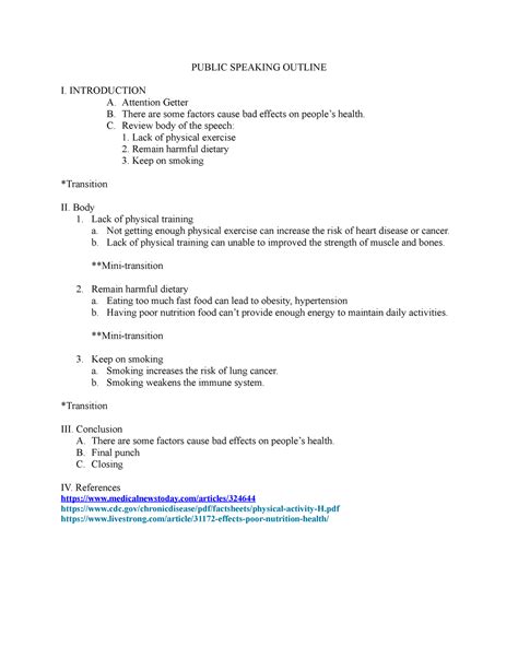 Public Speaking Outline Public Speaking Outline I Introduction A