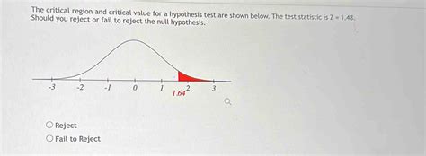 The Critical Region And Critical Value For A Hypothesis Test Are Shown Below The Test Sta