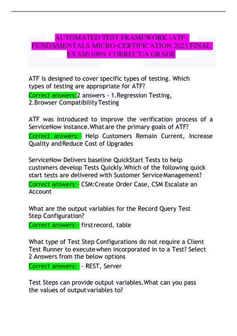 Automated Test Framework Atf Fundamentals Micro Certification 2023 Final Exam 100 Correct A