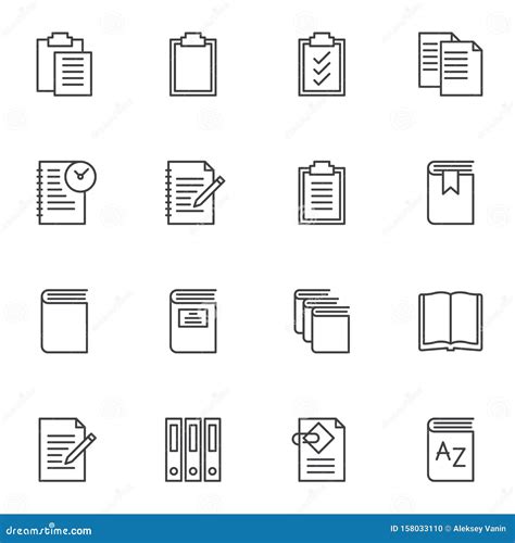 Document File Folders Line Icons Set Stock Vector Illustration Of