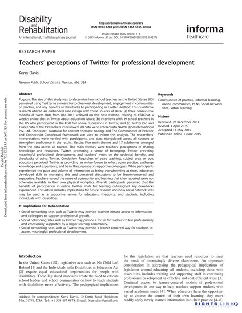 Pdf Teachers Perceptions Of Twitter For Professional Development
