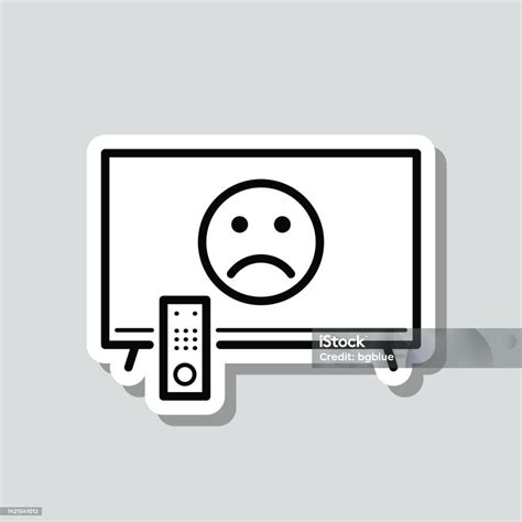 슬픈 이모티콘이있는 Tv 회색 배경에 아이콘 스티커 3차원 형태에 대한 스톡 벡터 아트 및 기타 이미지 3차원 형태 Tv 보기 개념 Istock