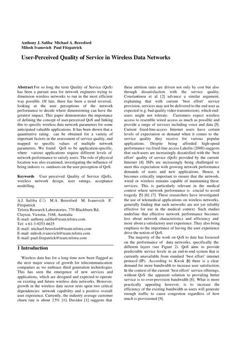 pdf user perceived quality of service in wireless data networks