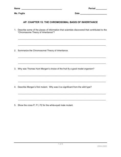 AP CHAPTER THE CHROMOSOMAL BASIS OF INHERITANCE