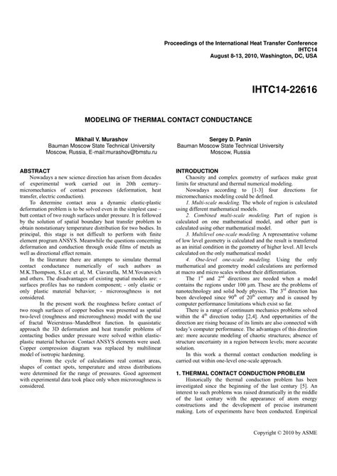 Pdf Modeling Of Thermal Contact Conductance