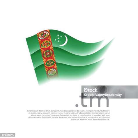 투르크메니스탄 국기 흰색 배경에 벡터 양식화 된 디자인 국가 포스터 추상적 인 브러시 스트로크 Tm 도메인 텍스트 장소로 그려진 투르크멘 국기 투르크메니스탄의 국가 애국