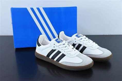 阿迪达斯adidas Originals Samba Vegan Og桑巴舞系列皮革白黑浅灰焦糖底环保标识绅士德训足球风百搭低帮休闲运动板鞋纯
