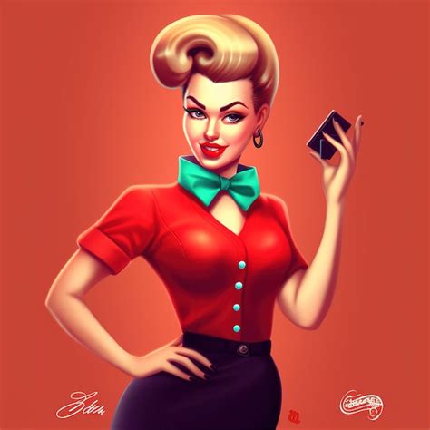 Premium Ai Image Style Retro Pin Up Girl Illustration